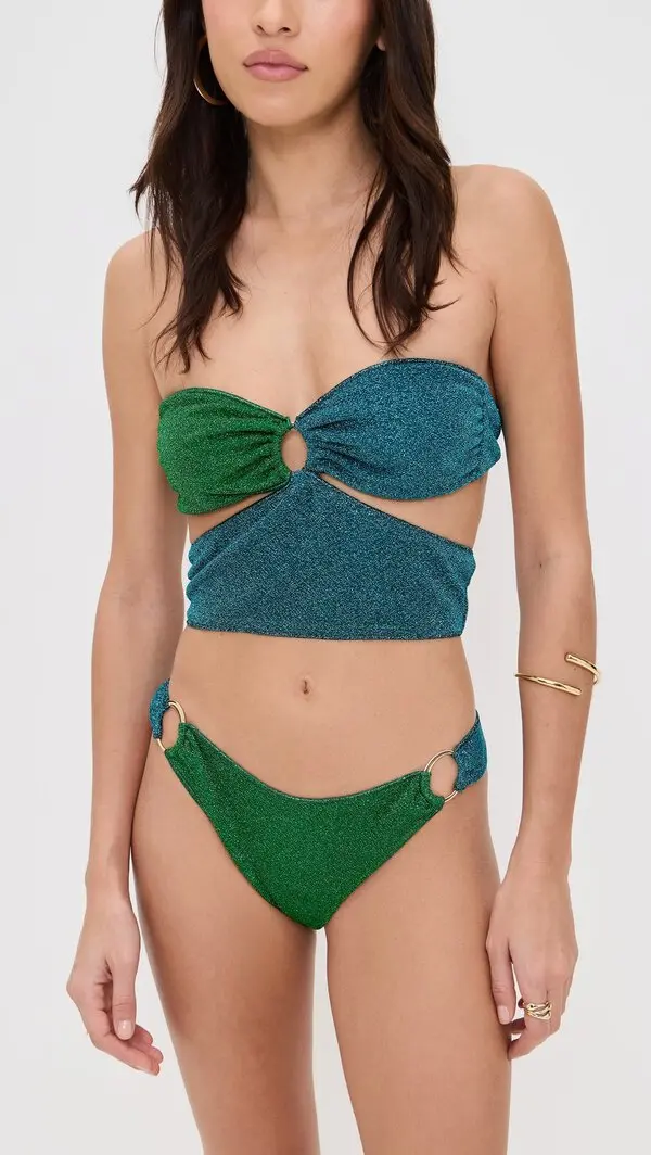 Oseree Lumiere Bicolor Bandeau Set In Emerald Green/Ocean Blue