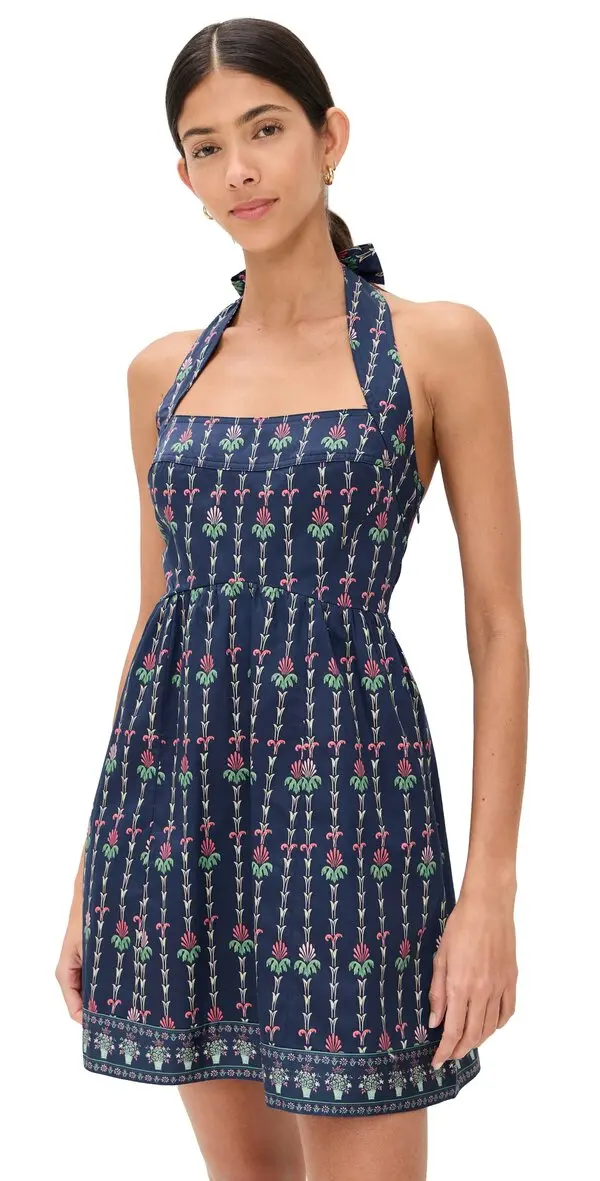 Hill House Home The Fleur Mini Dress In Trailing Fern/Navy Multi - 50% Off  | Editorialist
