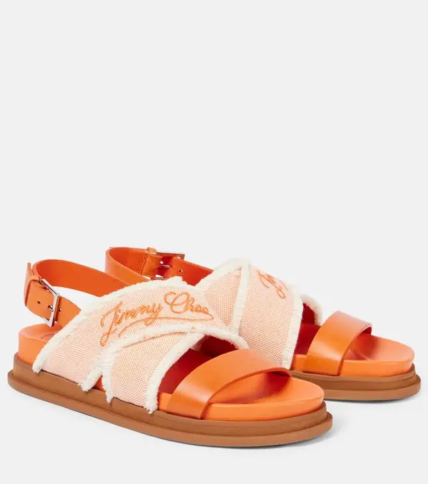 JIMMY CHOO Joa Canvas And Leather Sandals - Orange