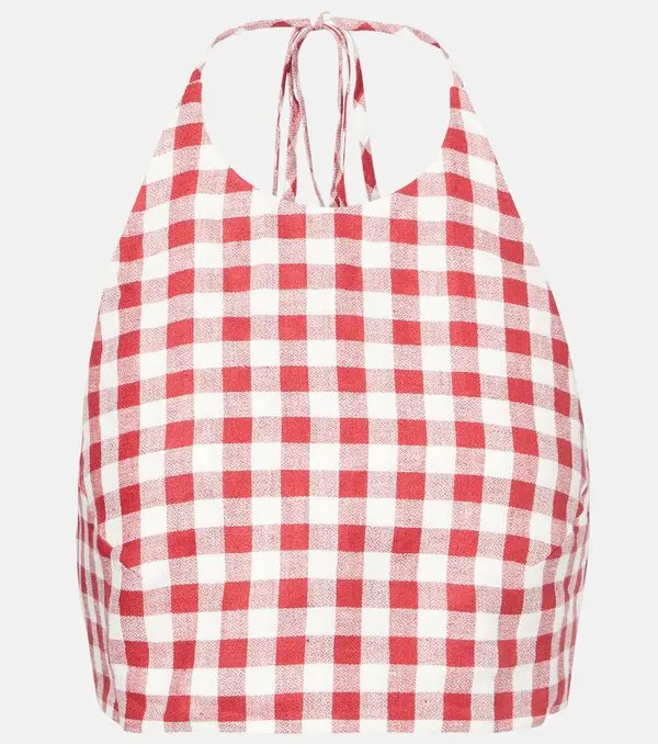 Asceno Marseille Gingham Linen Crop Top