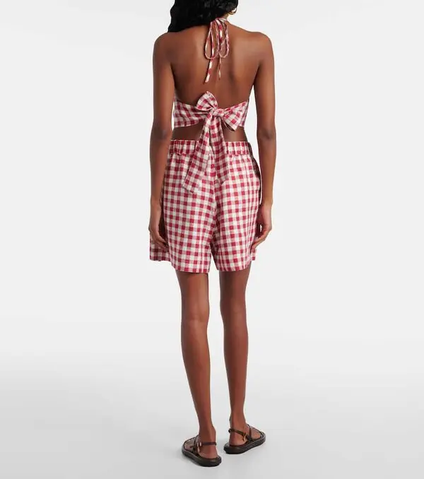 Asceno Marseille Gingham Linen Crop Top