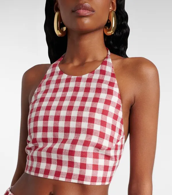 Asceno Marseille Gingham Linen Crop Top