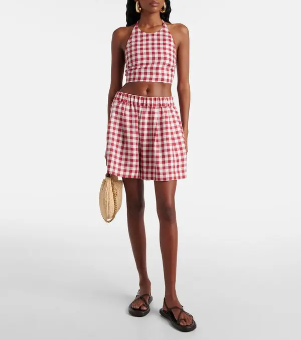 Asceno Marseille Gingham Linen Crop Top