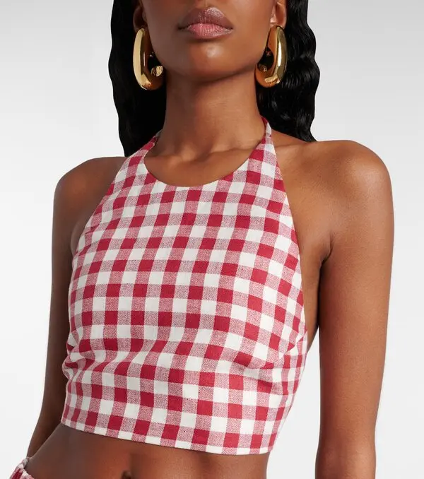 Asceno Marseille Gingham Linen Crop Top