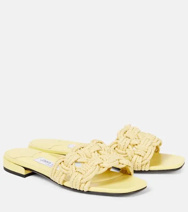 JIMMY CHOO Chara Woven Raffia Sandals - Yellow