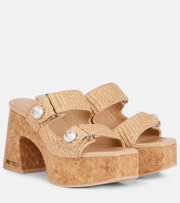 JIMMY CHOO Fayence 95 Platform Mules - Neutrals