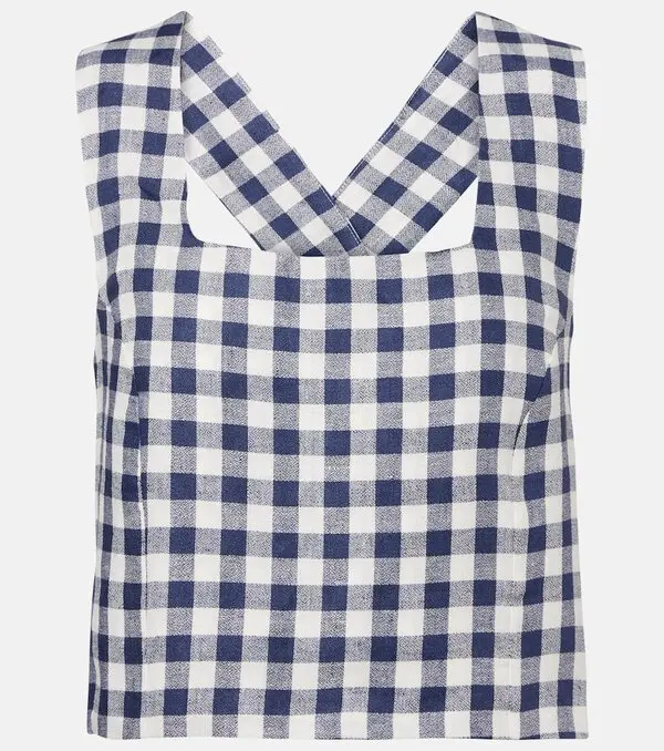 Asceno Cozumel Gingham Linen Crop Top