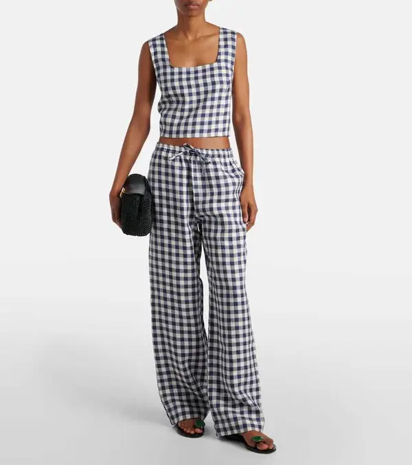 Asceno Cozumel Gingham Linen Crop Top