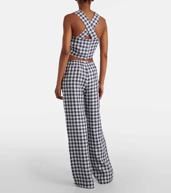 Asceno Cozumel Gingham Linen Crop Top