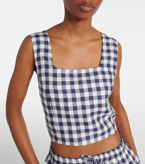 Asceno Cozumel Gingham Linen Crop Top