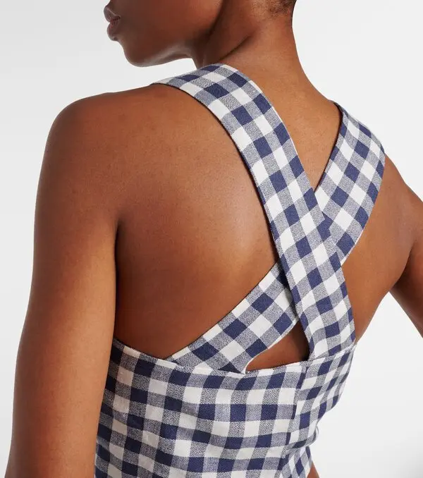 Asceno Cozumel Gingham Linen Crop Top