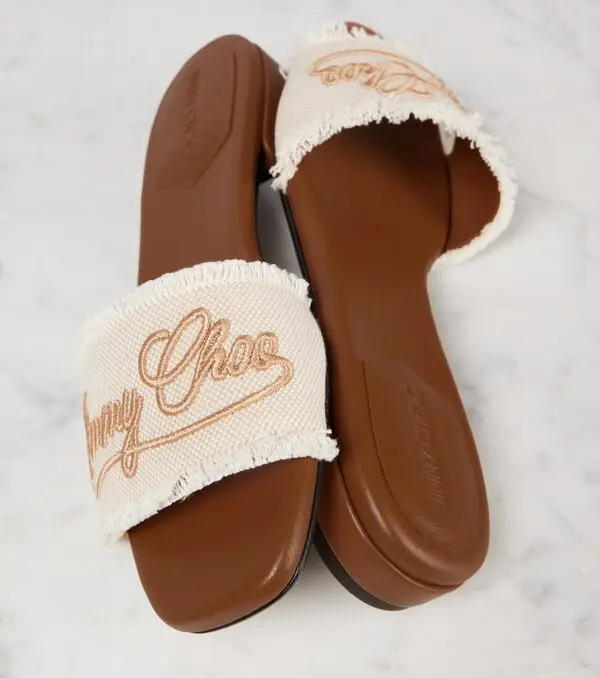 JIMMY CHOO Joa Embroidered Canvas Slides