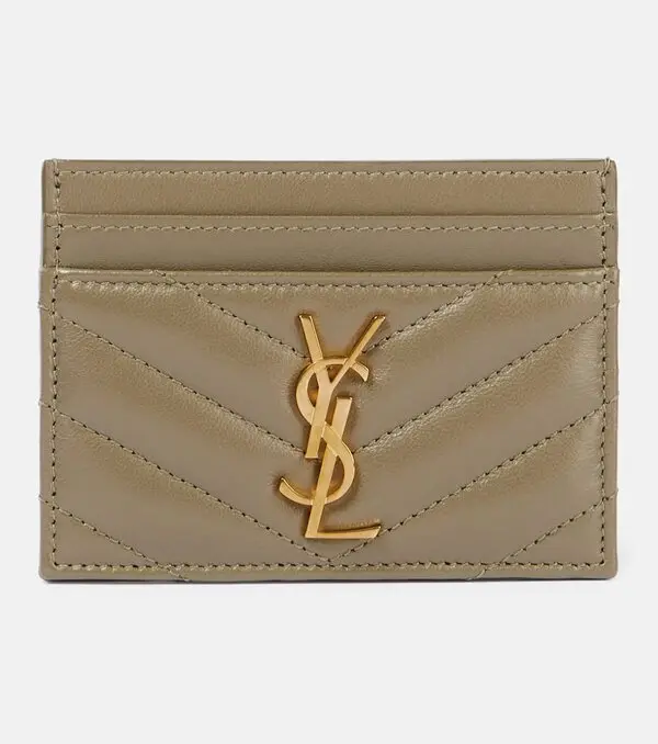 Saint Laurent Cassandre Metalassé Leather Card Holder - Green
