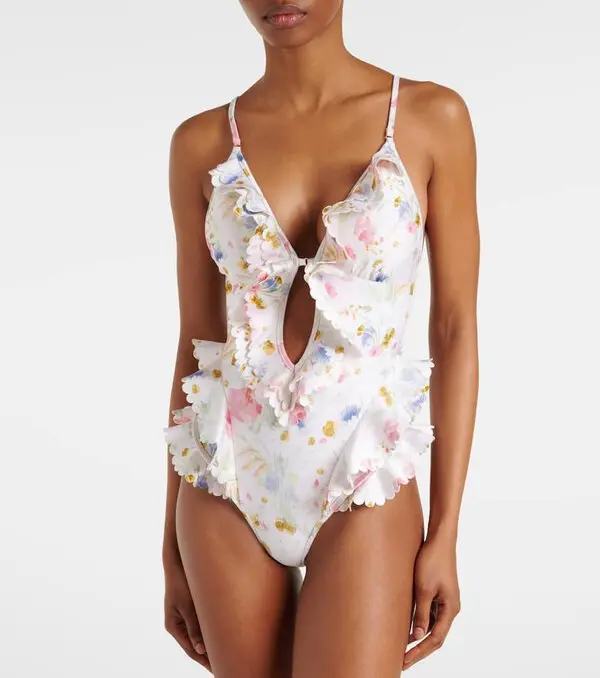 Zimmermann Floral Ruffled One Piece Swimsuit