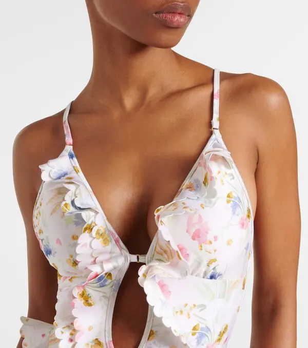 Zimmermann Floral Ruffled One Piece Swimsuit