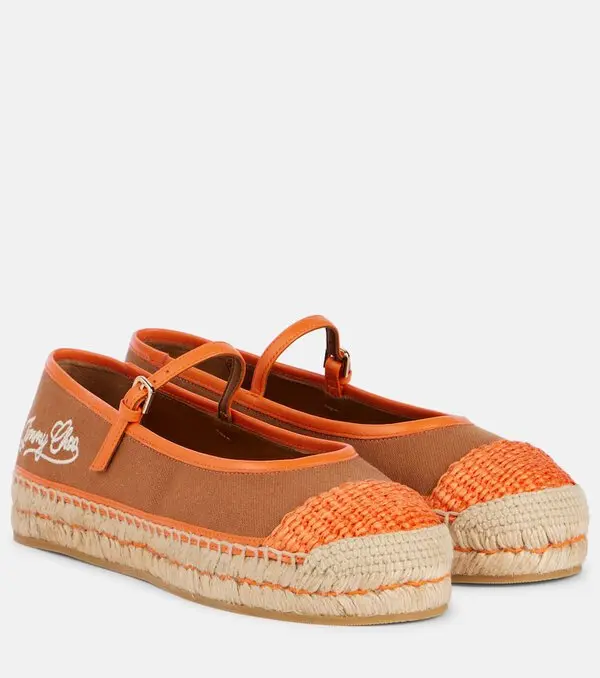 JIMMY CHOO Aciel Leather-trimmed Canvas Espadrilles - Orange