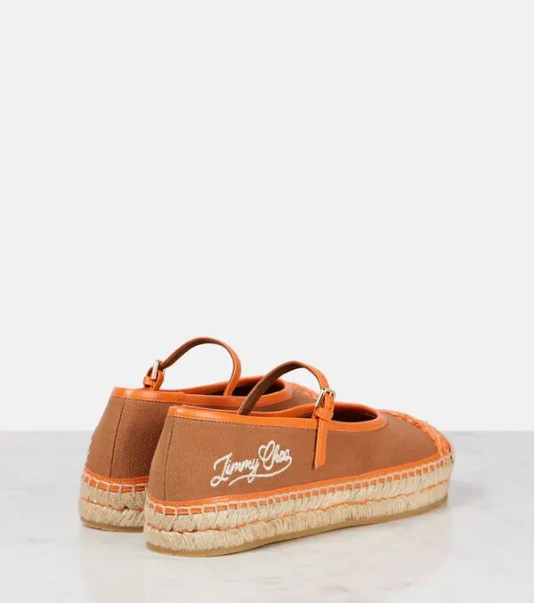JIMMY CHOO Aciel Leather-trimmed Canvas Espadrilles - Orange