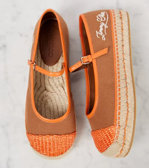 JIMMY CHOO Aciel Leather-trimmed Canvas Espadrilles - Orange
