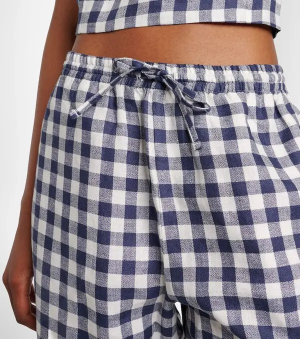 Asceno Aurelia Gingham Linen Wide-leg Pants - Blue