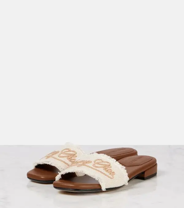 JIMMY CHOO Joa Embroidered Canvas Slides
