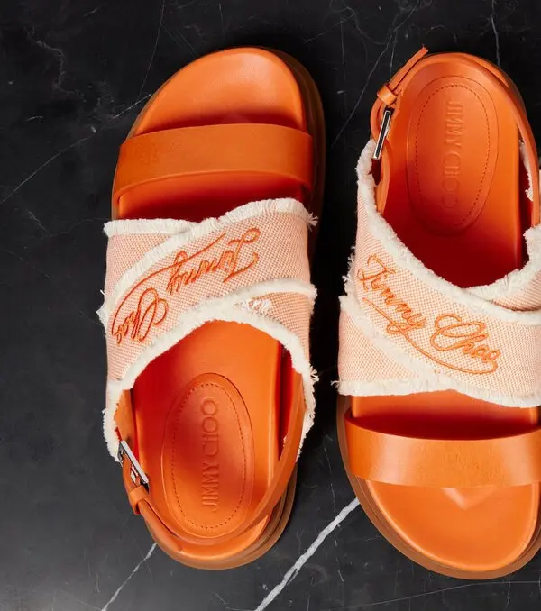 JIMMY CHOO Joa Canvas And Leather Sandals - Orange