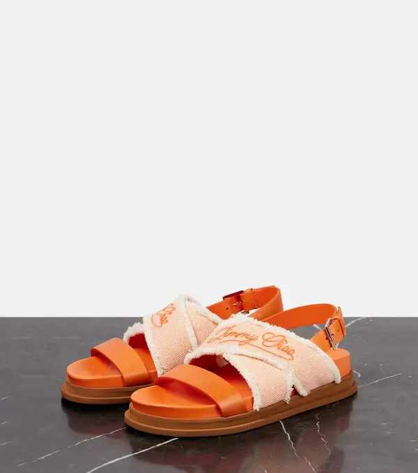 JIMMY CHOO Joa Canvas And Leather Sandals - Orange