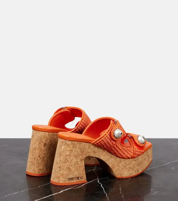 JIMMY CHOO Fayence 95 Raffia Platform Mules
