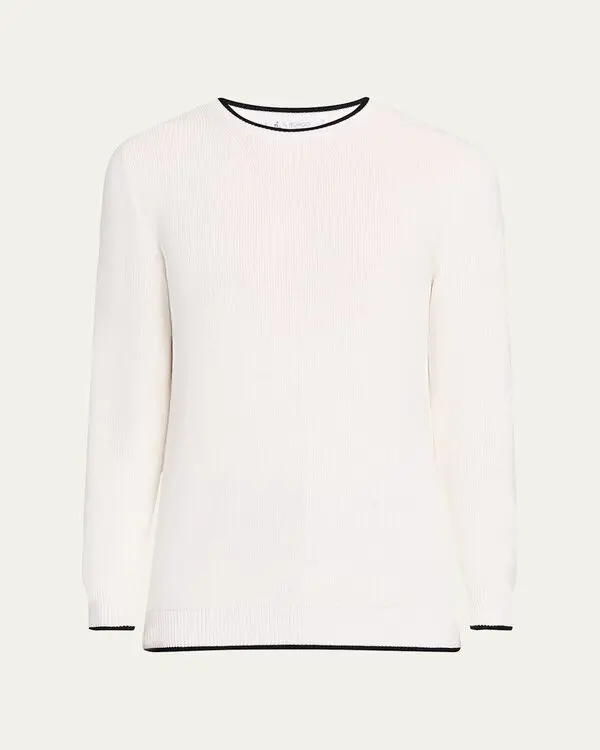 Bergdorf Goodman Tipped Silk-cotton Rib Sweater