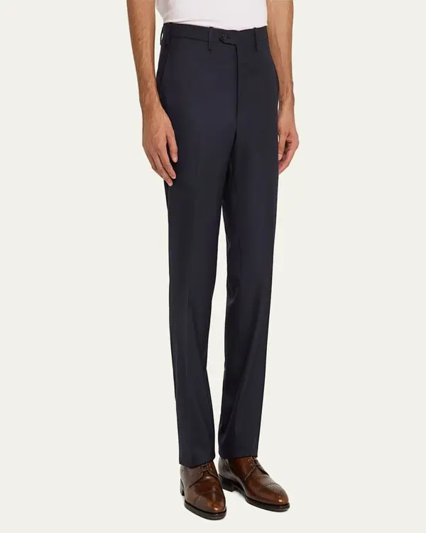 Kiton 15 Micron Flat-front Trousers - Navy