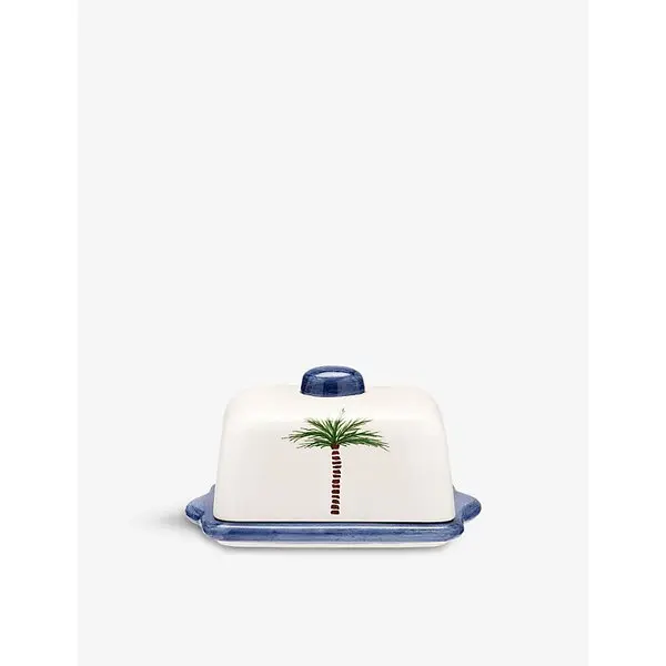 ANNA + NINA Palm Tree Earthenware Butter Dish - Multicoloured