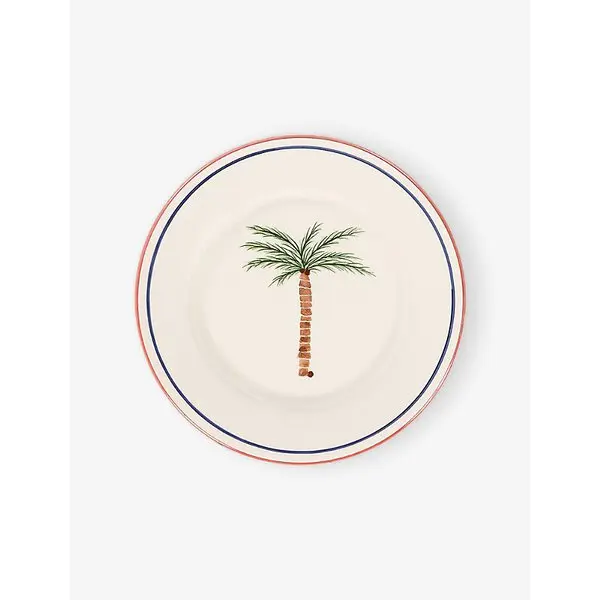 ANNA + NINA Palm Tree Earthenware Breakfast Plate - Multicoloured