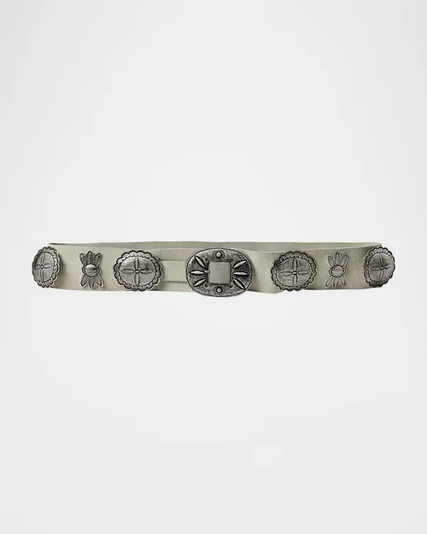 Ralph Lauren Casted Concho Leather Belt - Cream
