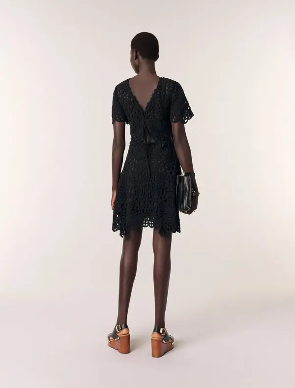 Maje Crochet Mini Dress With Cut-outs And Halterneck - Black