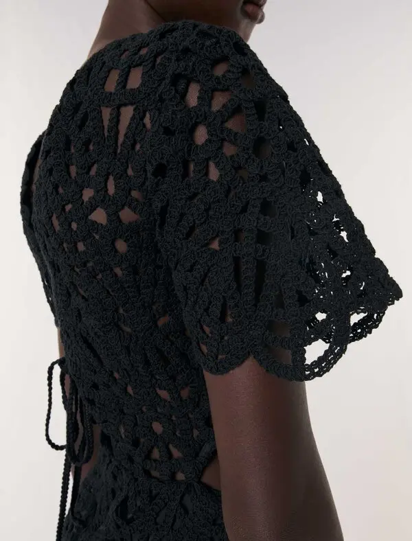 Maje Crochet Mini Dress With Cut-outs And Halterneck - Black