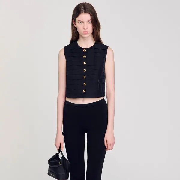 Sandro Pleated Crop Top - Black