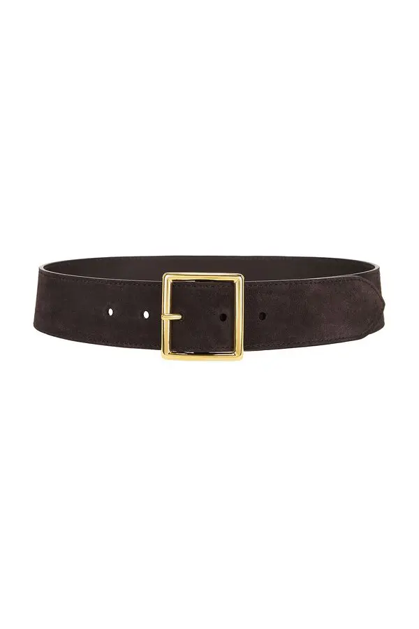 NILI LOTAN Marcela Suede Belt - Espresso With Gold Buckle
