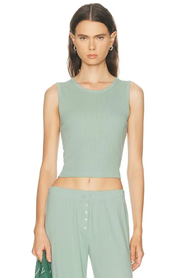 LESET Pointelle Knit Sleeveless Top - Eucalyptus