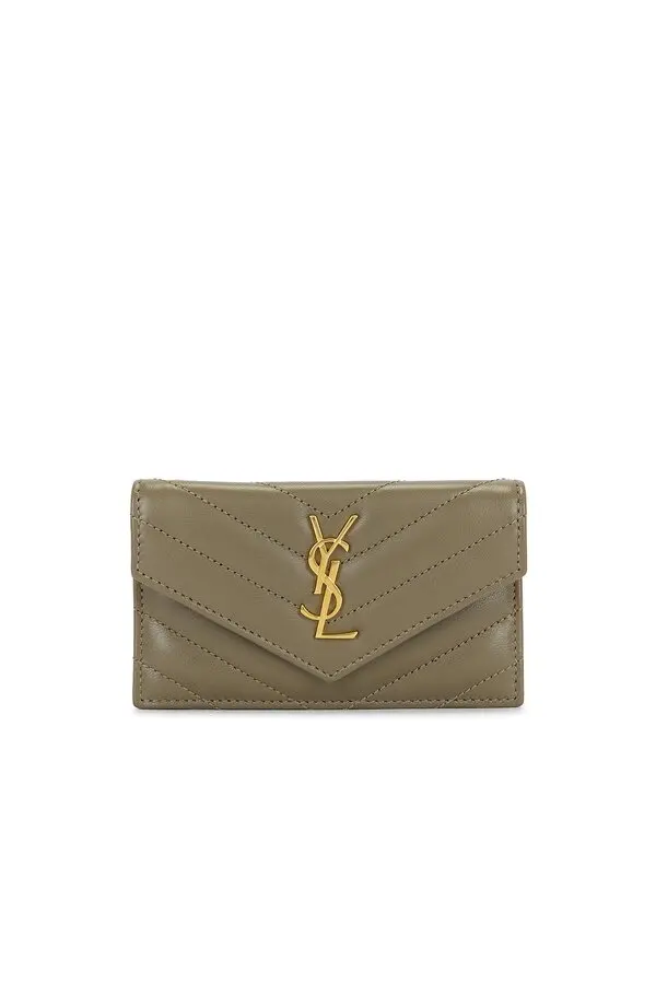 Saint Laurent Zipped Fragments Credit Card Case In Olive - Strong Moss