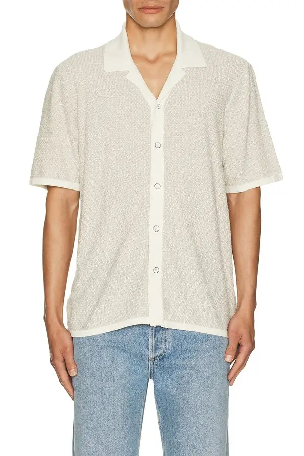 Rag & Bone Zig-zag Avery Short Sleeve Shirt In Cream