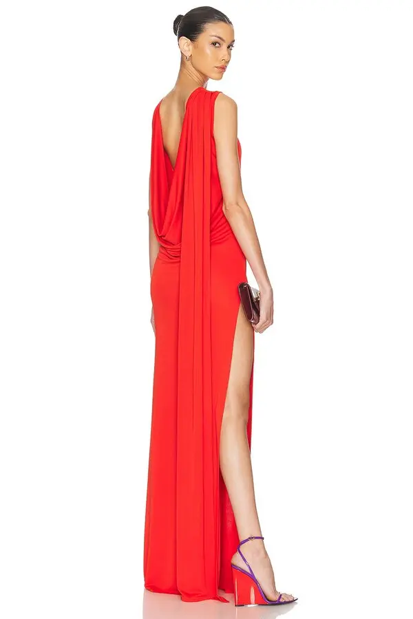 SID NEIGUM Floor Length Reversible Cowl Dress - Red