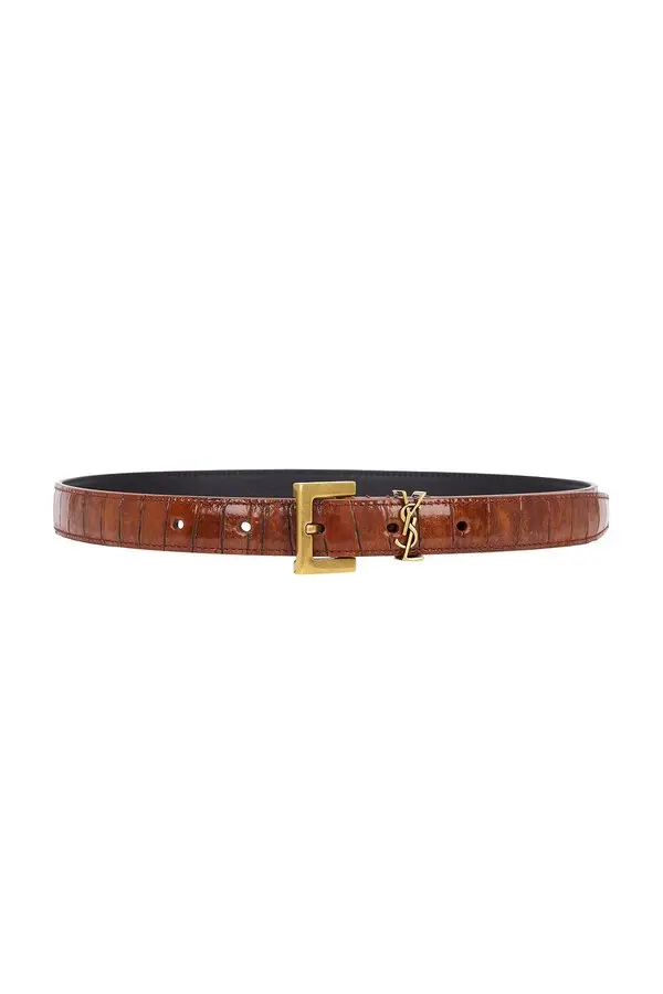 Saint Laurent Fine Ceinture Passant Cassandre Belt - Vegetal Brown