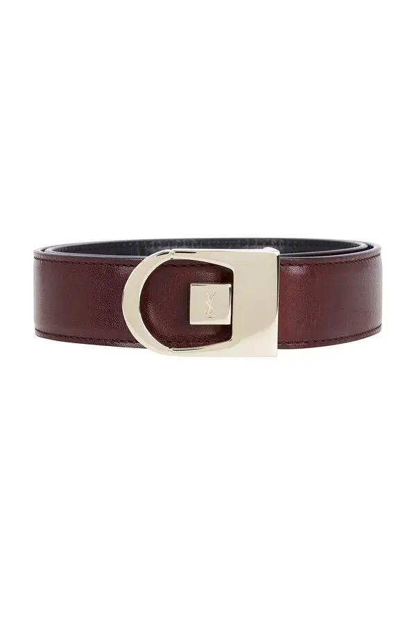Saint Laurent Ceinture Reversible Belt - Black & Red Tan
