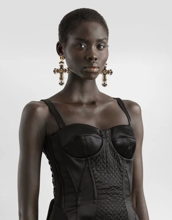 Dolce & Gabbana Strapless Satin Dress With Corset