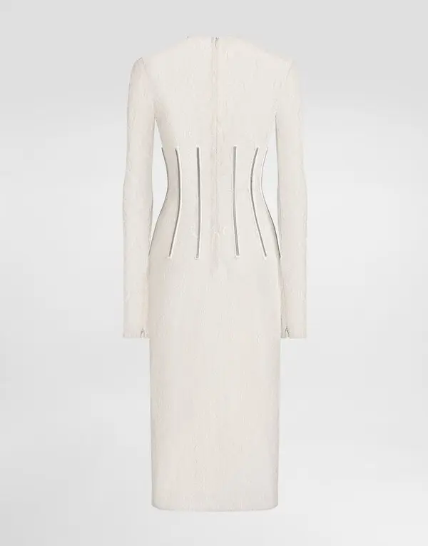 dolce and gabbana white lace corset dress Lace and satin calf-length dress with corset details