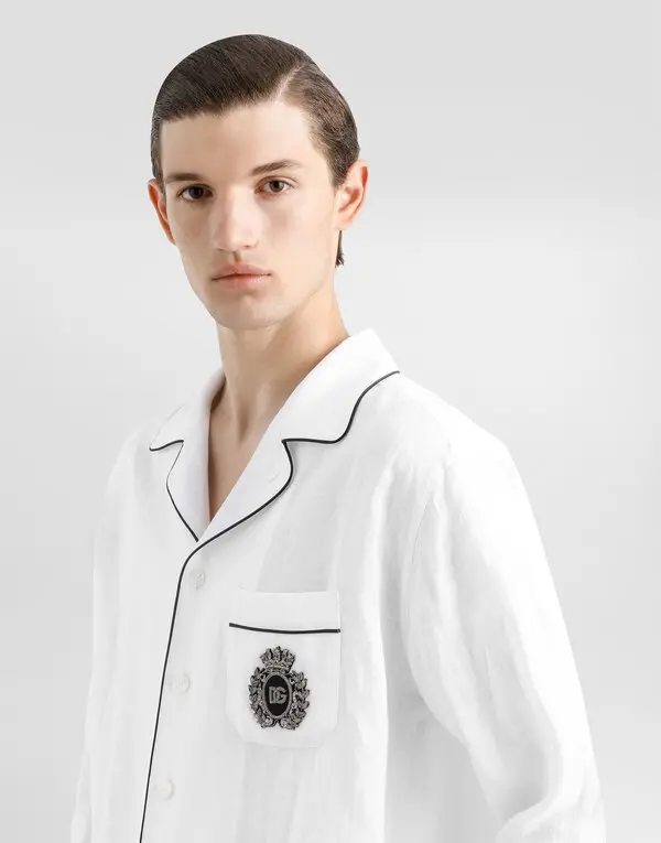 Dolce & Gabbana Linen Vanity Shirt With Heraldic Emblem - White