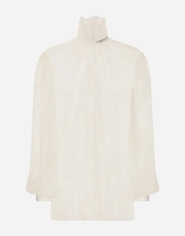 Dolce & Gabbana Floral Lace Turtle-neck Blouse With Dg Logo