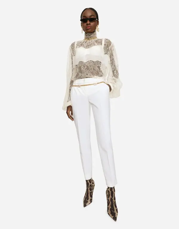 Dolce & Gabbana Floral Lace Turtle-neck Blouse With Dg Logo