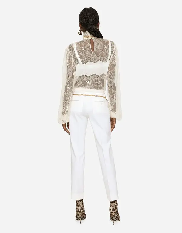 Dolce & Gabbana Floral Lace Turtle-neck Blouse With Dg Logo