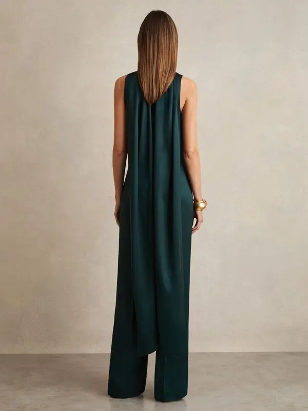 REISS Satin Cape-sash Jumpsuit - Teal Green