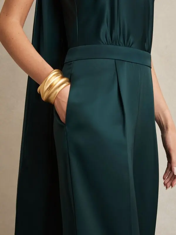 REISS Satin Cape-sash Jumpsuit - Teal Green
